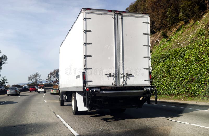 Rear View of Semi Truck on Highway Stock Photo - Image of view ...