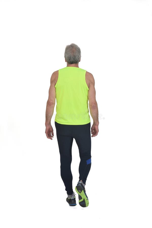 Front, Back and Side View of Same Senior Man with Sportswear Walking on ...