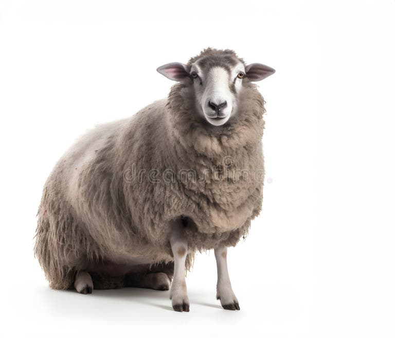 Rear View of a Sheep Looking Back Against White Background. Stock ...