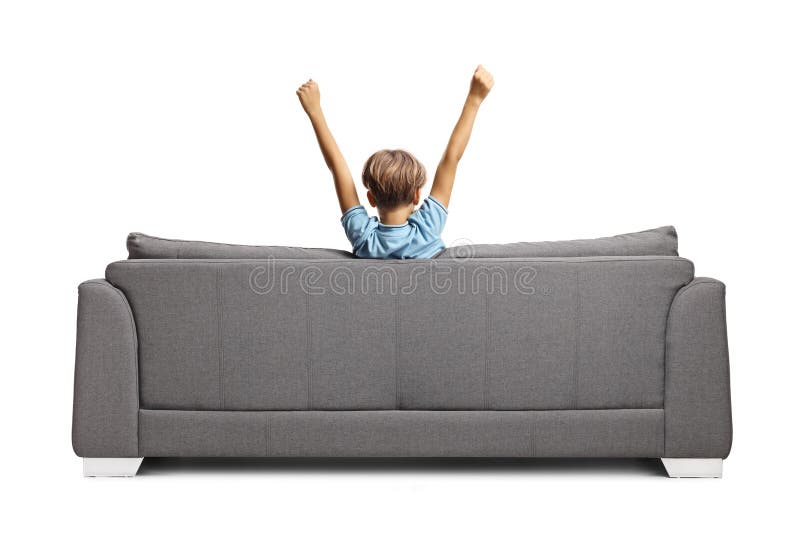 Rear View Shot of a Happy Boy Sitting on a Sofa Stock Image - Image of ...