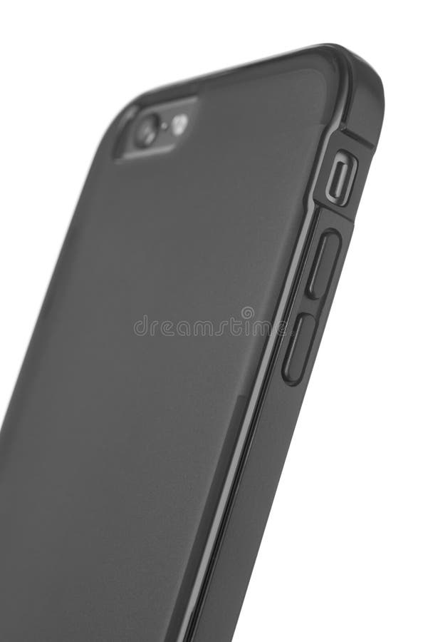 Rear View of Smartphone in Black Plastic Protective Case Stock Photo ...
