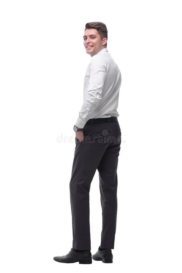 Rear View.smiling Young Businessman Looking at Camera Stock Image ...