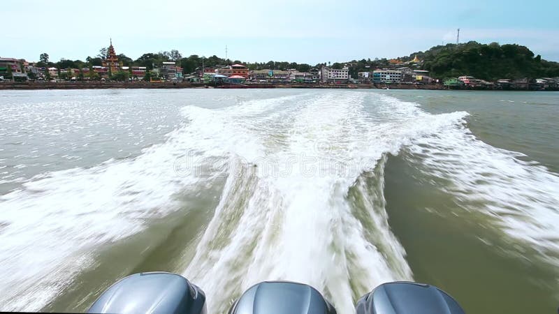 Rear View of Speed Boat Running through Sea Water Stock Footage - Video ...