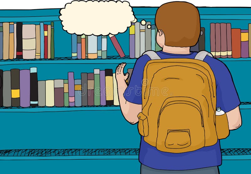 Rear View of Student at Library Stock Illustration - Illustration of ...