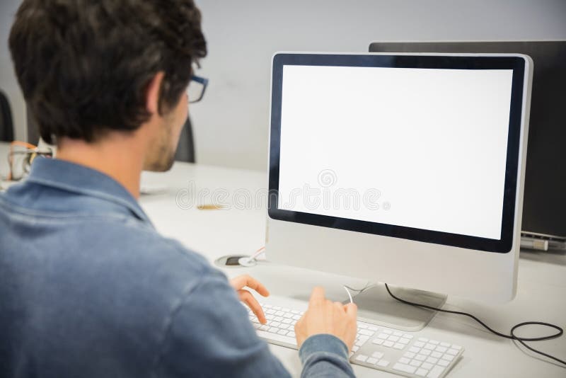 Rear View of Student Using Computer Stock Photo - Image of ...