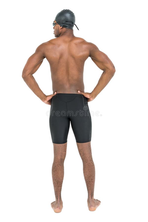 Back View of Muscular Swimmer in Swimming Trunks Standing Stock Photo ...