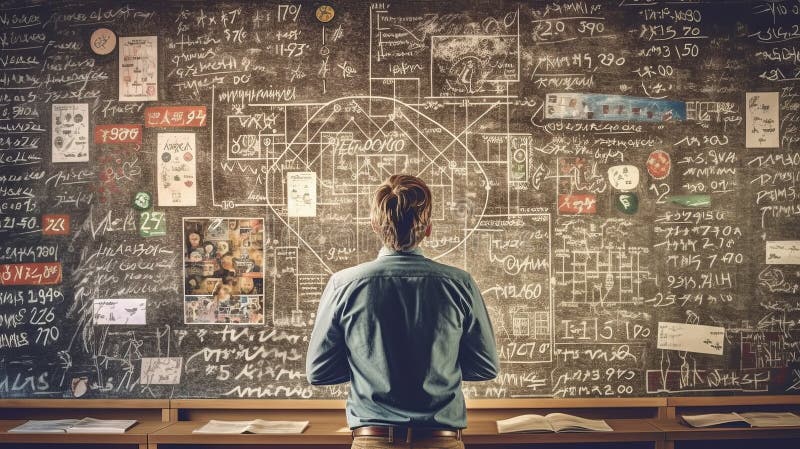 Rear View of a Teacher Looking at a Blackboard. Generative AI. Stock ...