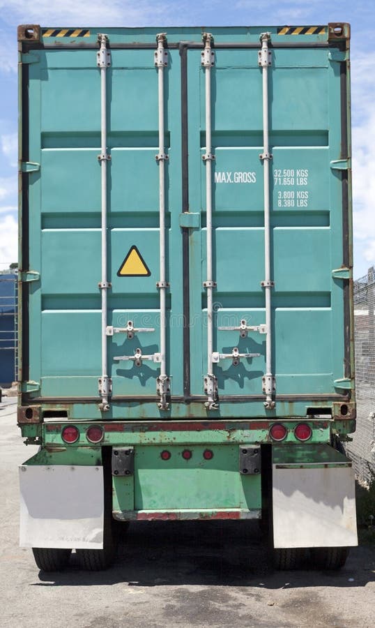 Rear View of Trucking Cargo Trailer. Stock Photo - Image of import ...