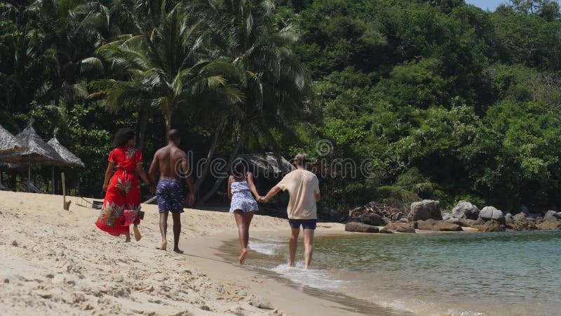 Rear View of Two Pair of Couples Holding Hands while Walking at the ...