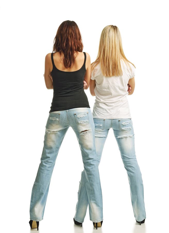 Rear View of Two Women in Jeans Stock Image - Image of back, jeans ...