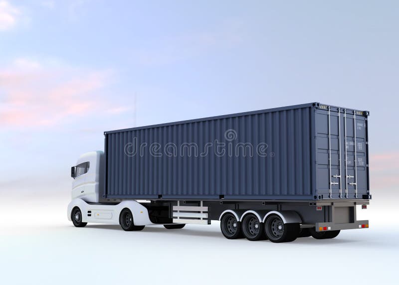 Rear View of White Truck with Blue Container Stock Illustration ...