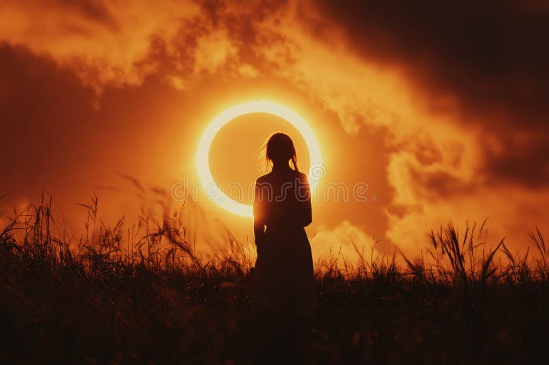 Rear View of Woman Looking at Solar Eclipse in the Sky. Stock Image ...