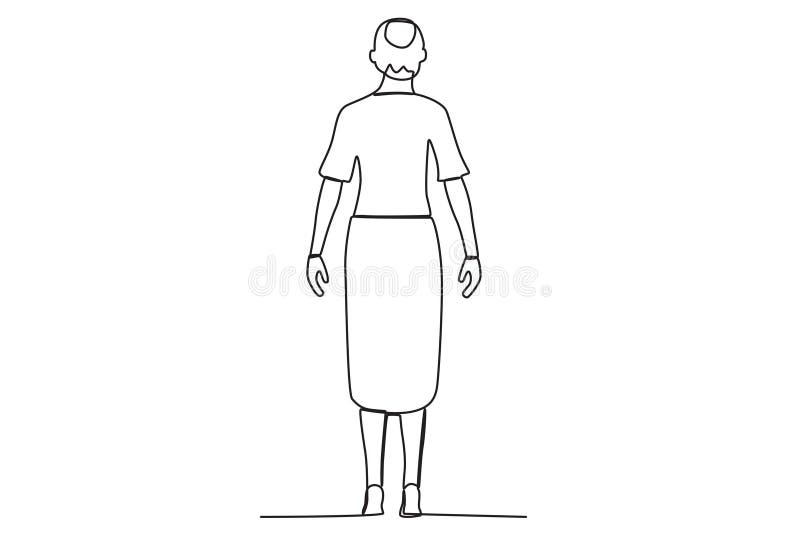 Rear View of Woman Standing at a Straight Angle Stock Vector ...