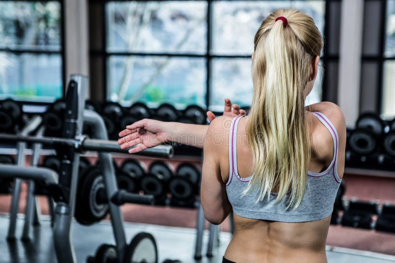 Rear View of Woman Stretching Arms Stock Image - Image of lifestyle ...