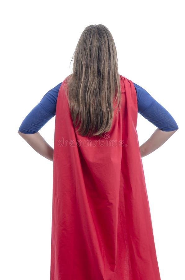 Rear View of a Woman Superhero with Red Cape. Stock Photo - Image of ...