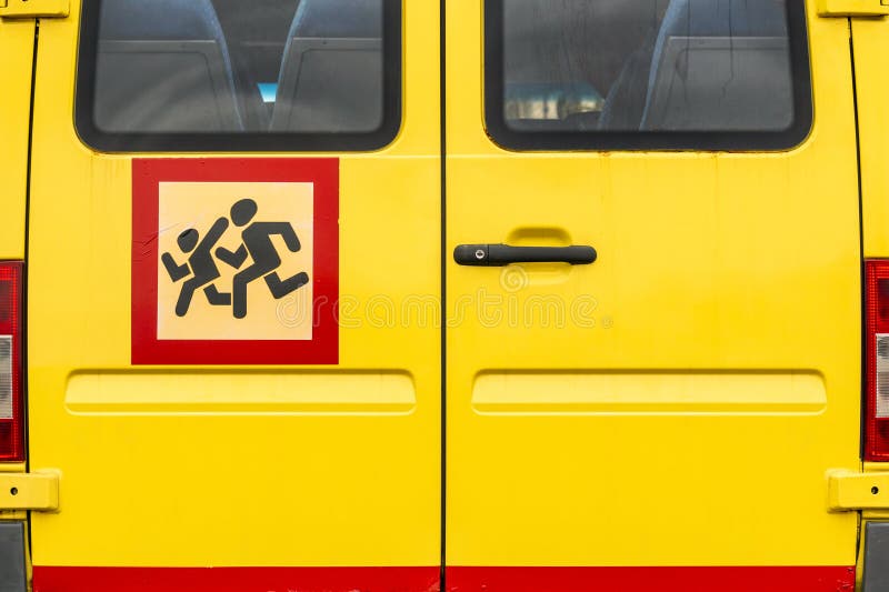 Rear View of Yellow School Bus Stock Image - Image of exit, side: 273853891