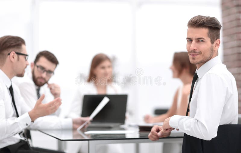 Rear View.young Businessman in the Workplace in the Office Stock Photo ...