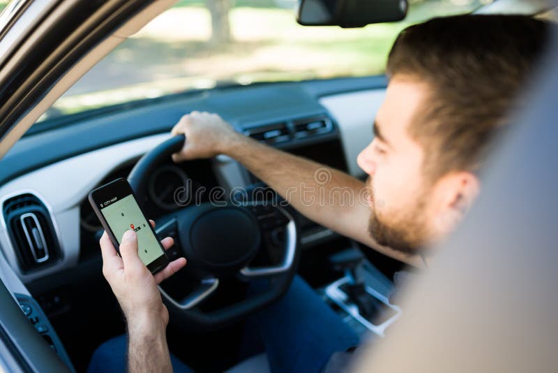 Latin Driver Working on a Carpool Service Stock Image - Image of screen ...