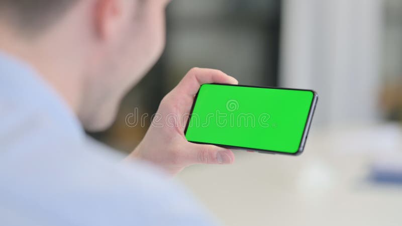 Rear View Young Man Looking Smartphone Chroma Screen Stock Photos ...