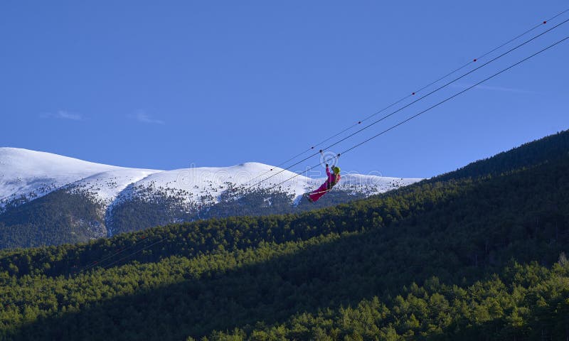 Rear View of Young Man Riding on Zip Line Against Blue Sky Stock Image ...