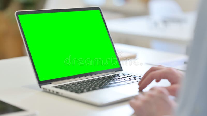 Rear View of Young Man Using Laptop with Chroma Screen Stock Image ...