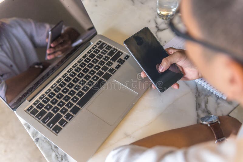 Rear View of Young Man Using Smart Phone Stock Photo - Image of ...