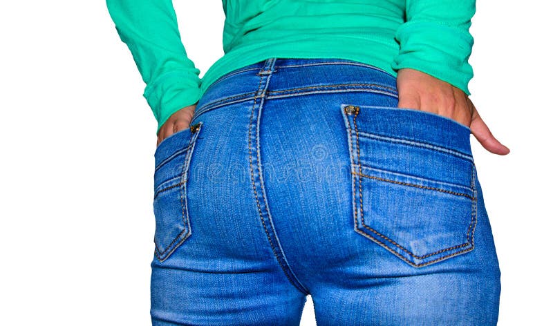 Rear View of Young Woman Wearing Blue Jeans Stock Image - Image of ...