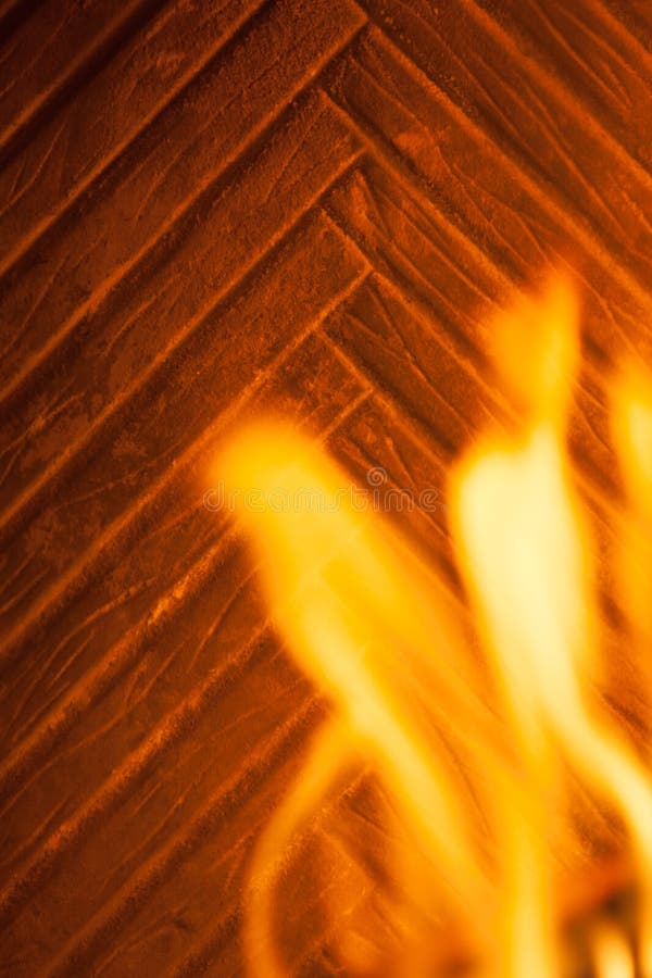 Rear Wall of Fireplace in Which Fire is Burning Close-up Stock Photo ...