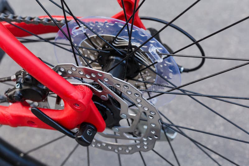 Rear Wheel Hub with Disk Brake and Sprockets of Bicycle Stock Image ...