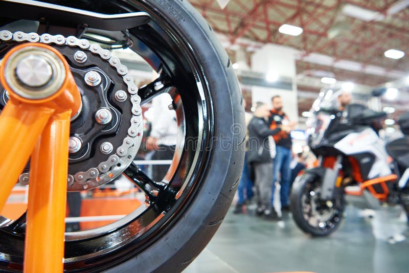 Rear Wheel of Motorcycle on Support Stock Image - Image of orange ...