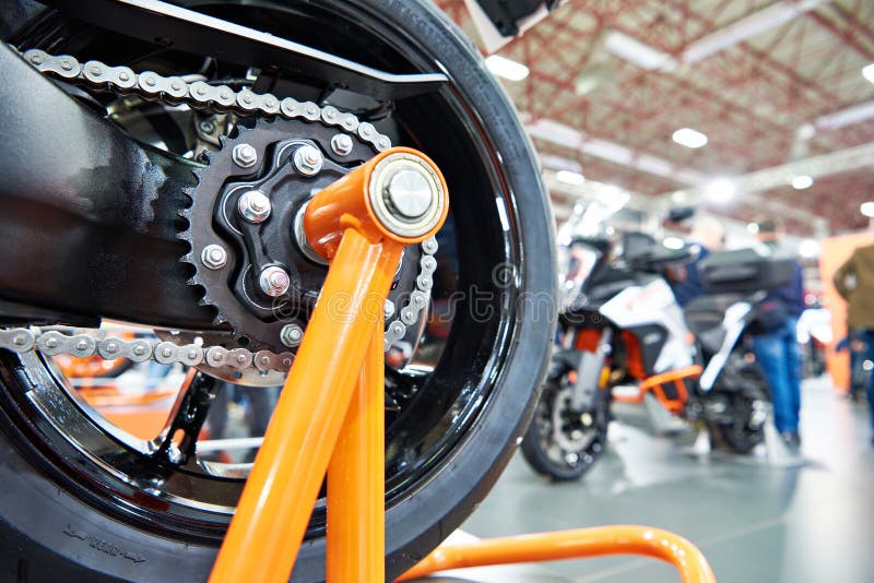Rear Wheel of Motorcycle on Support Stock Photo - Image of power ...