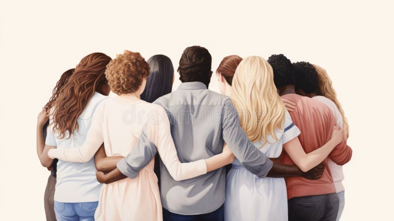 Rearview of Diverse People Hugging Each Other Stock Illustration ...