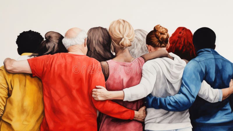 Rearview of Diverse People Hugging Each Other Stock Illustration ...