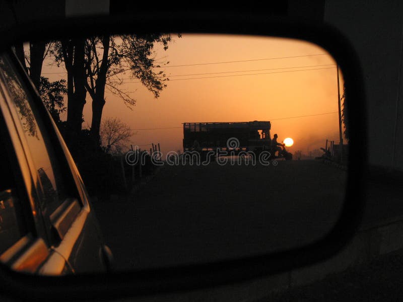Rearview Mirror Highway Sunset India Stock Image - Image of highway ...
