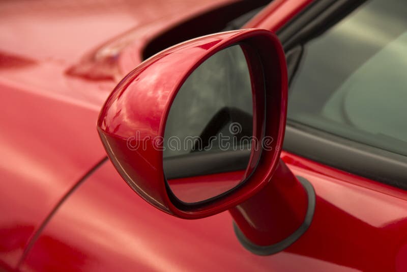 Rearview Mirror. Part of a Red Car Close Up Stock Image - Image of ...