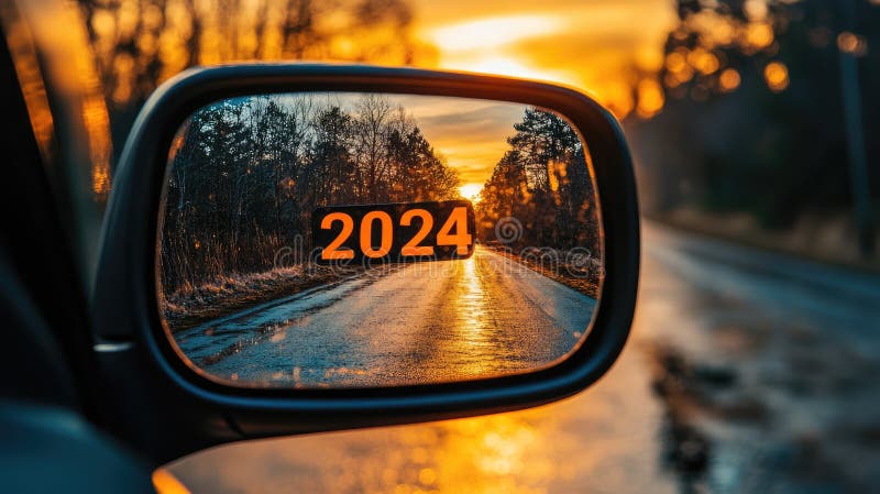 Rearview Mirror Reflecting 2024 Open Road Warm Golden Sunset ...