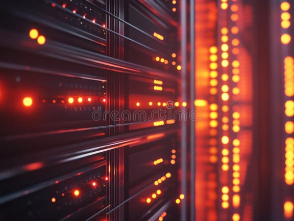 Rearview of Modern Server Rack with Digital Lights Stock Image - Image ...