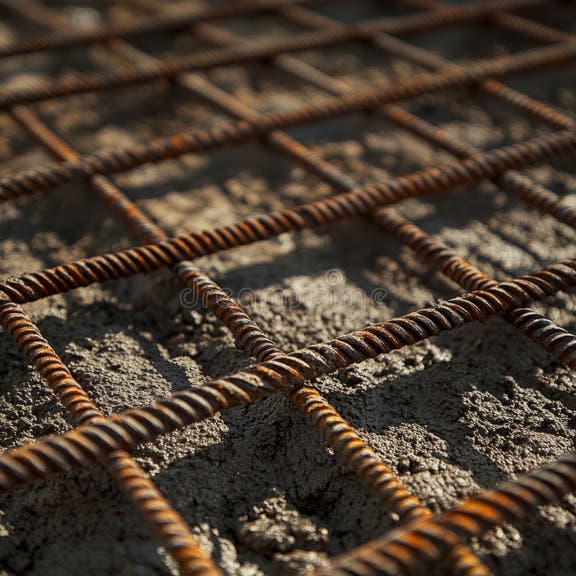 Rebar Grid Embedded in Concrete for Construction Reinforcement. Stock ...