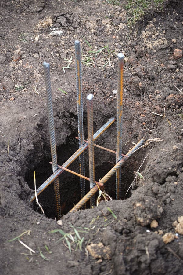 Rebar Installed in Hole in the Ground for Foundation of Building Stock ...