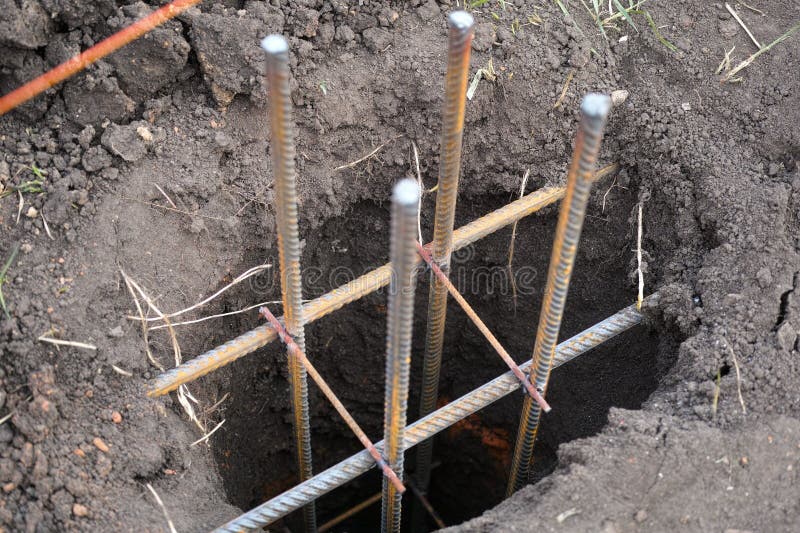 Rebar Installed in the Hole in the Ground for the Foundation of ...