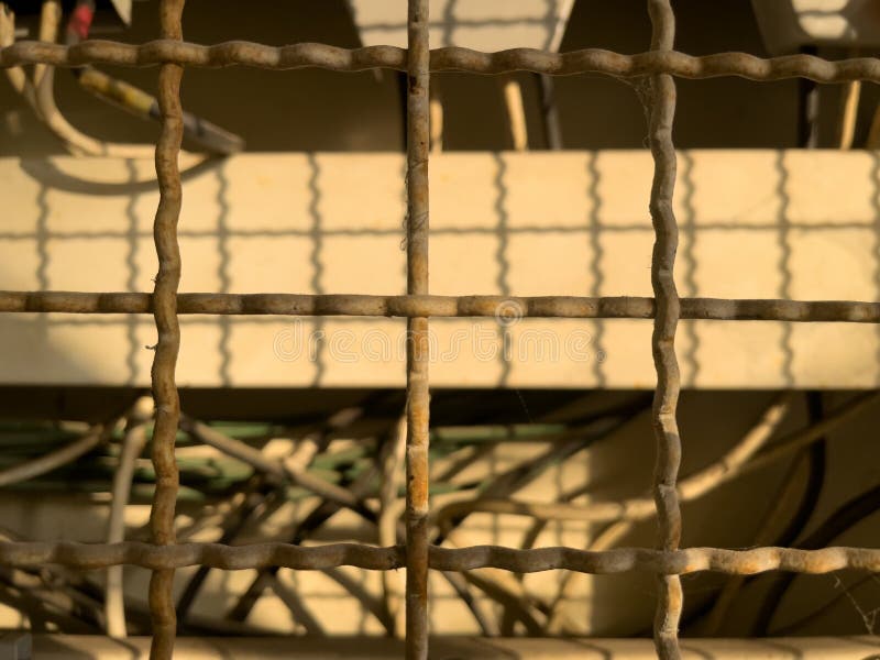 The rebar net has rust. stock image. Image of closing - 244308841