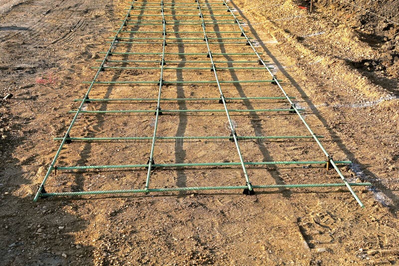 Rebar, Forms and String Line for Sidewalk Construction Project Stock ...