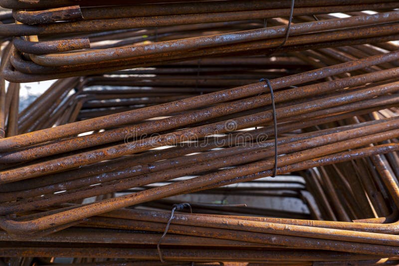 Rebar Reinforcement for Concrete Work on a Construction Site. Steel ...