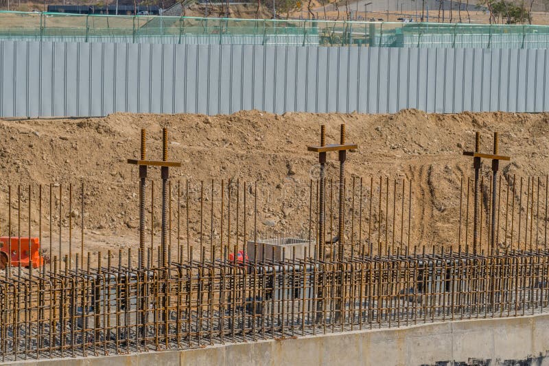 Rebar Reinforcement Rods in Concrete Stock Photo - Image of foundation ...