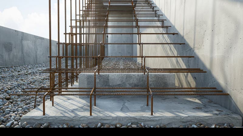 Rebar Steel Framework for Architectural Staircase Construction. Stock ...