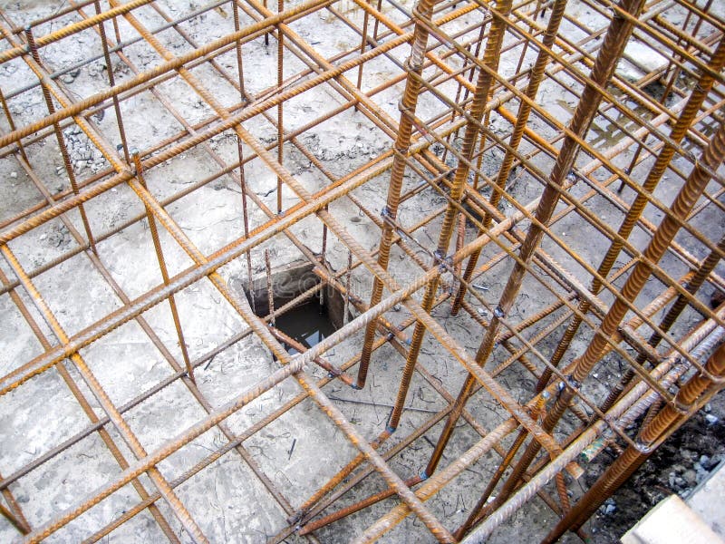 Rebar Structure is Prepared for a Concrete Foundation, Showcasing ...