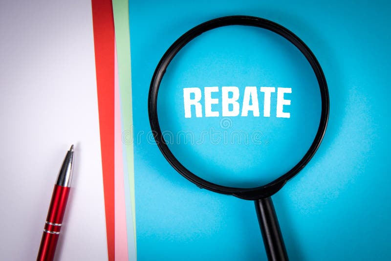 Rebate Concept. Magnifying Glass and Pen on Office Table Stock Image ...
