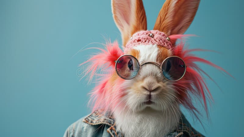 Attitude-Packed Punk Rock Easter Bunny on Blue Background Stock ...
