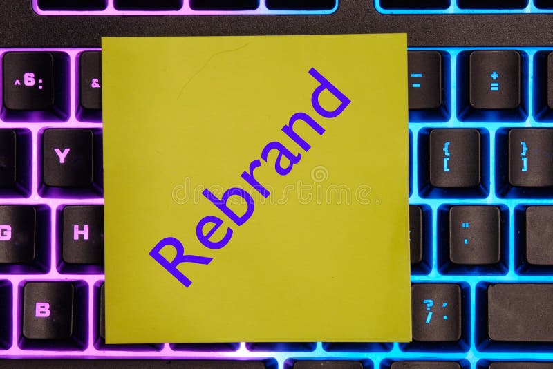 REBRAND Text Words Inscription on Yellow Sticker Stock Image - Image of ...