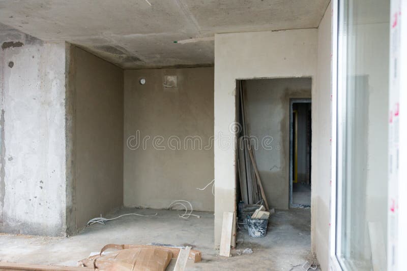 Rebuilding Apartments. the Room during Renovation. Concrete Interior ...